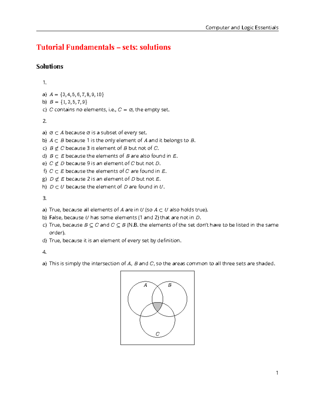COS10023-solutions 03 (Week 3 Lab solutions) - Tutorial Fundamentals – sets: solutions Solutions ...
