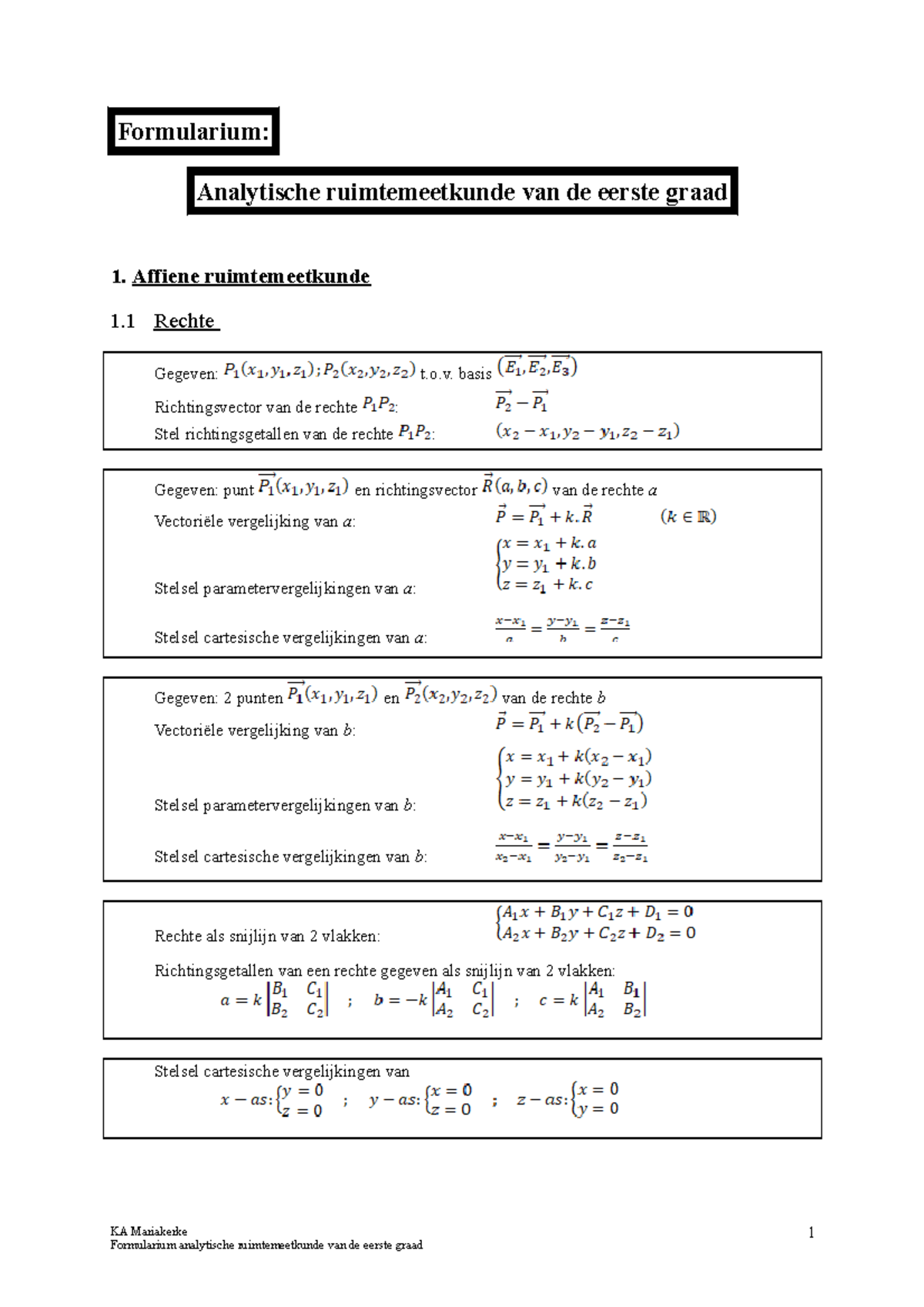 3e graad ruimtemeetkunde - Formularium: Analytische ruimtemeetkunde van ...