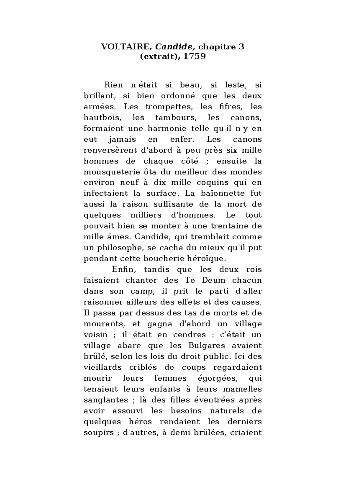 Candide texte grandes marges 1 - VOLTAIRE, Candide, chapitre 3 (extrait ...