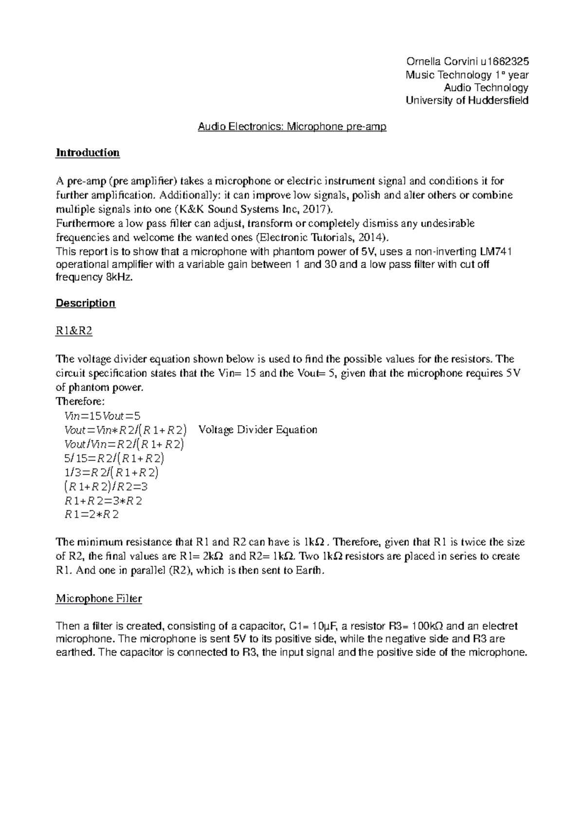 Report - Grade: B+ - Ornella Corvini u1662325 Music Technology 1° year ...