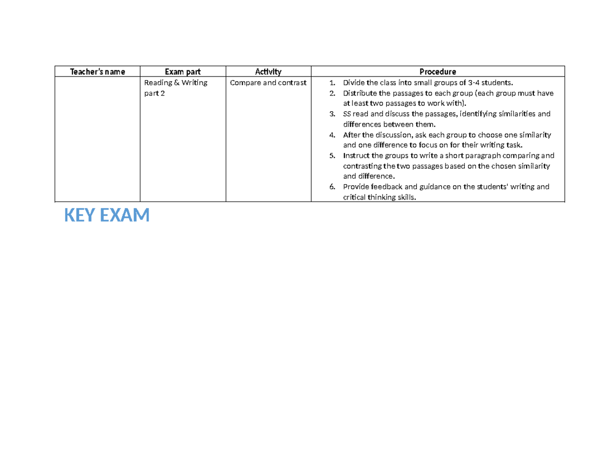 KEY Activity DOC - PRACTICE - Teacher’s name Exam part Activity ...
