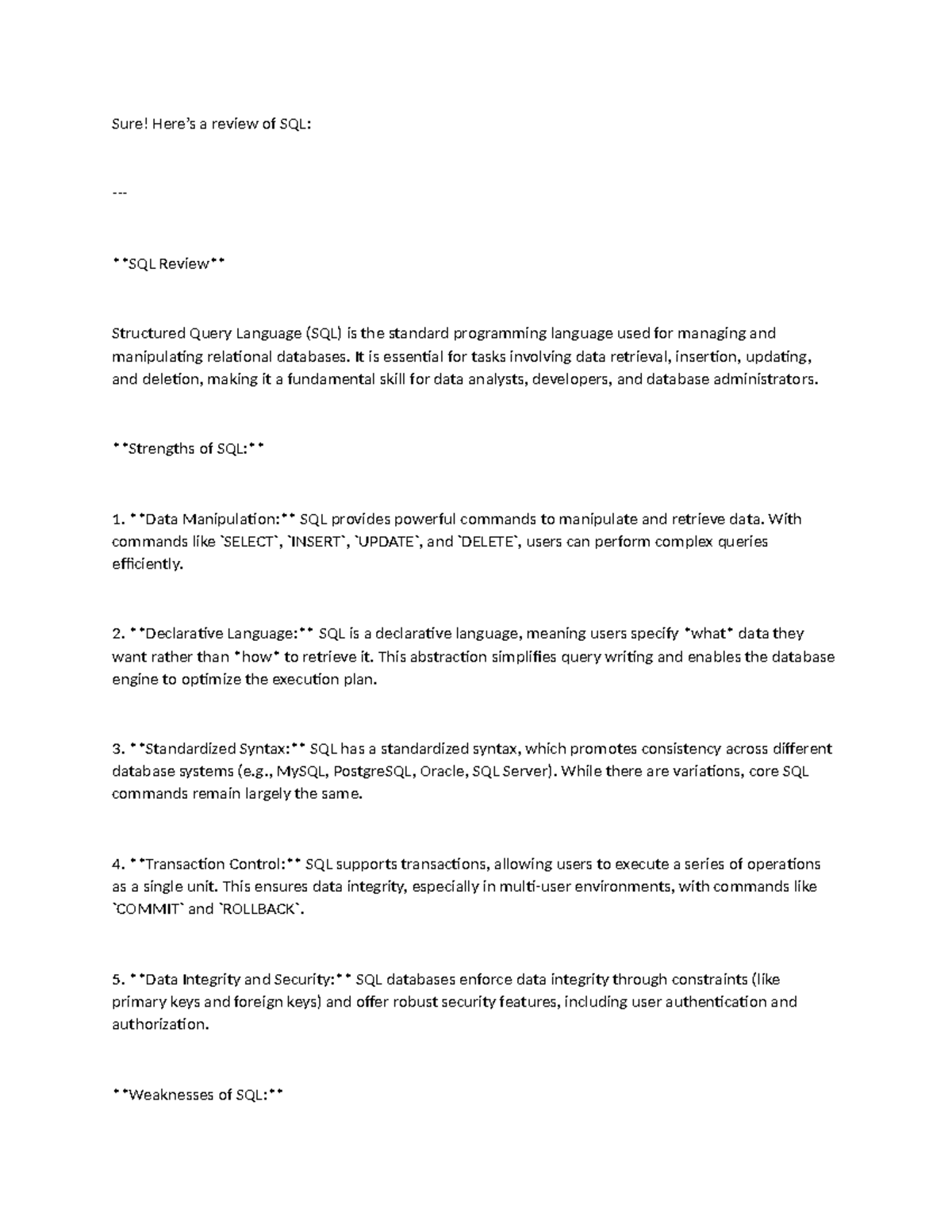 Side3 - for BIST - Sure! Here’s a review of SQL: SQL Review Structured ...