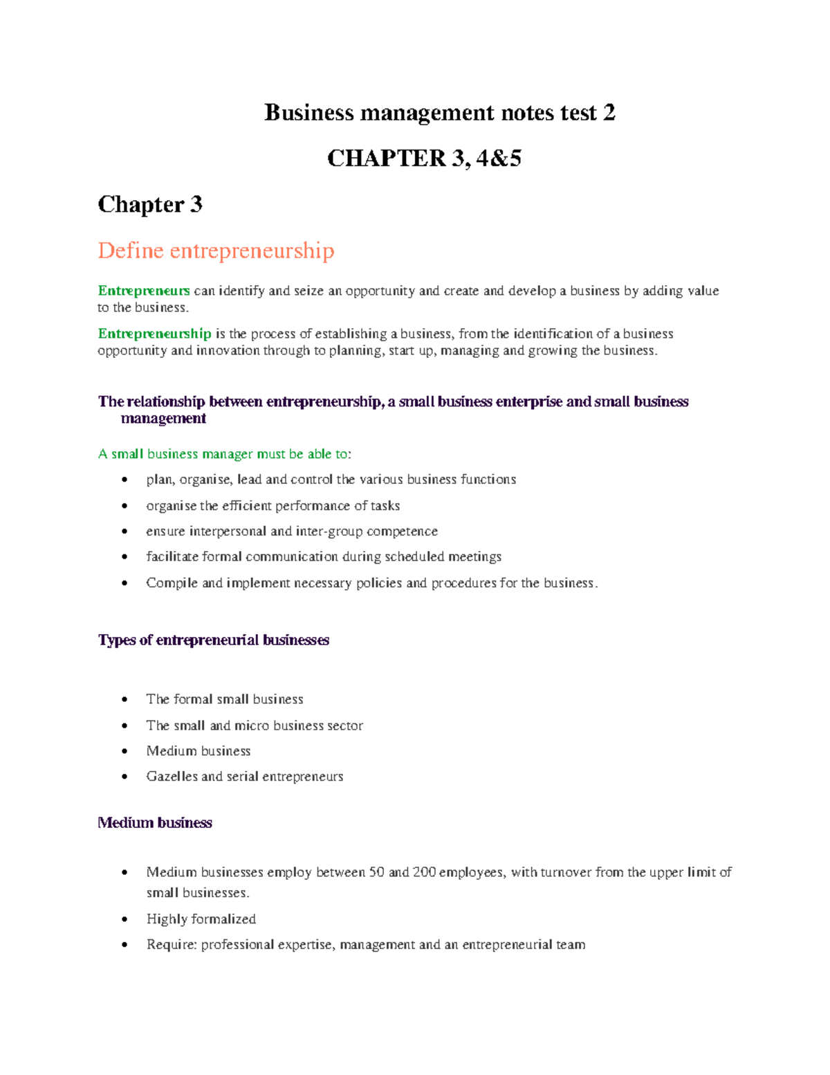Business management notes - Entrepreneurship opportunity and innovation ...