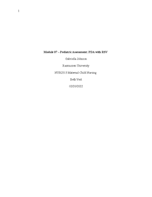 Module 7 Assignment - Module 7 Assignment – Pediatric Assessment: PDA ...