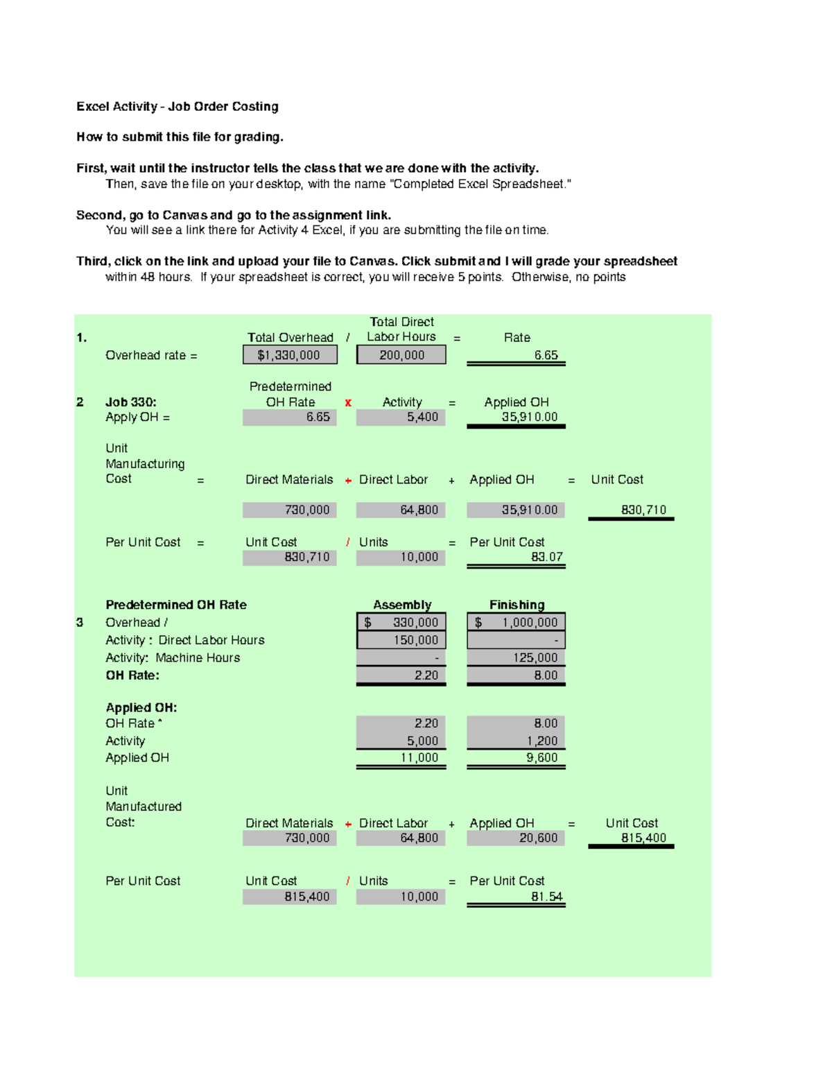 Excel Activity Job order costing template - Excel Activity - Job Order ...