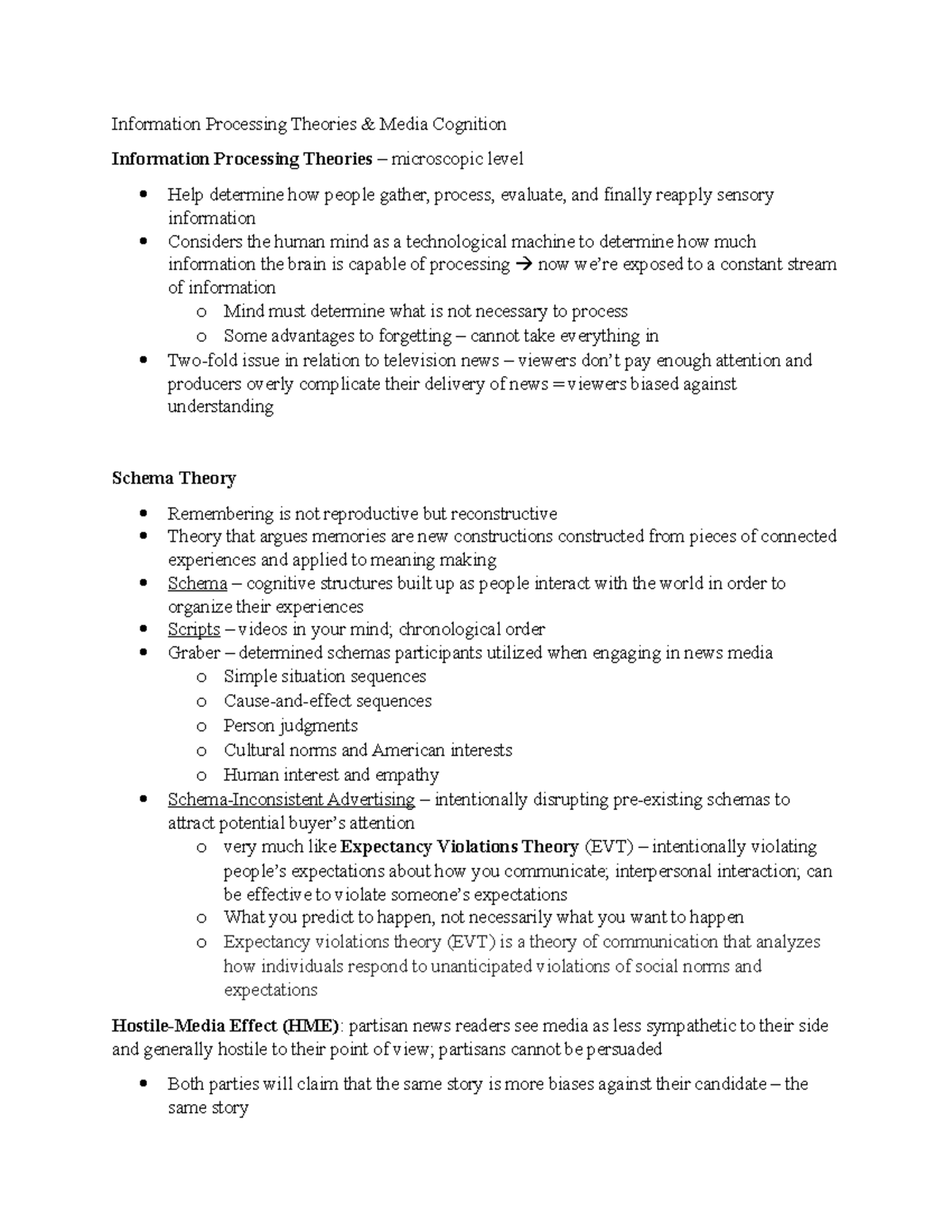 Theory Class Notes - Information Processing Theories & Media Cognition ...