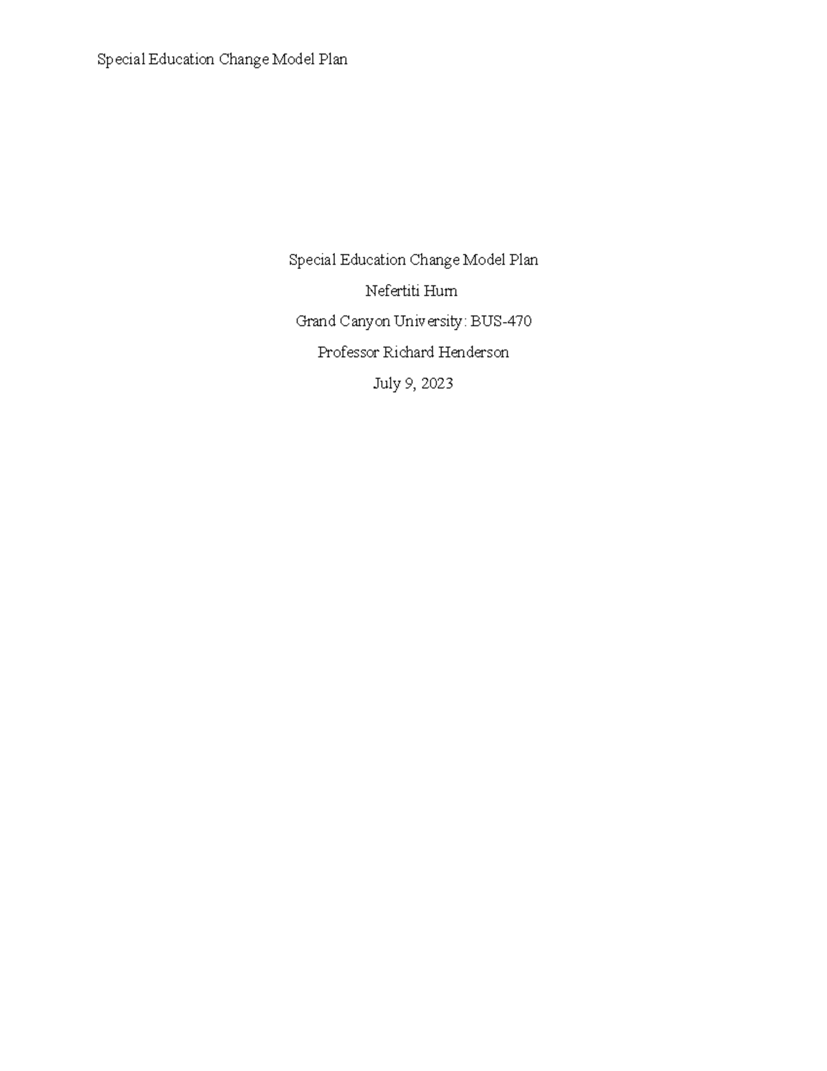 Special Education Change Model Plan - Special Education Change Model ...