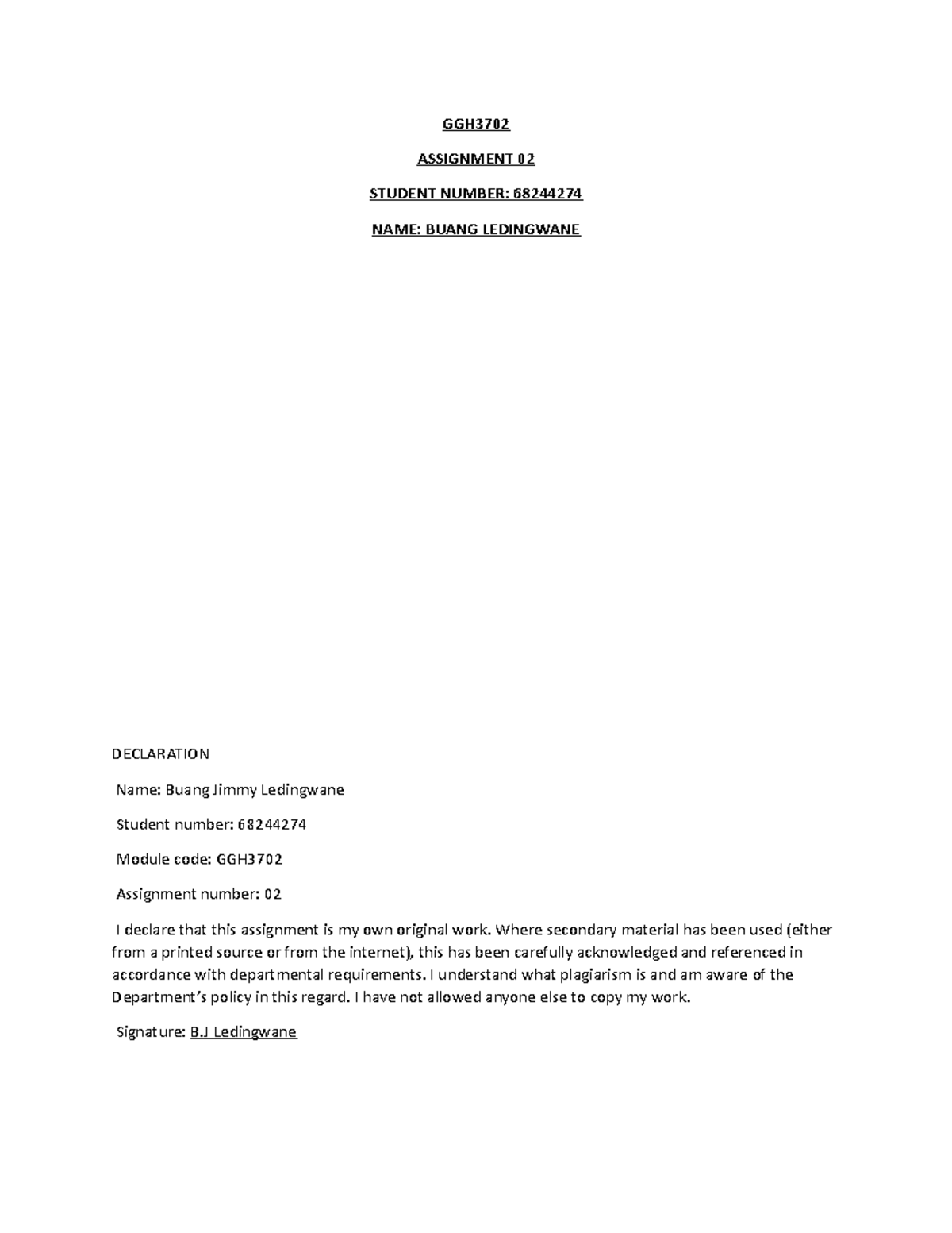 GGH3702 Assignment 02 Final - GGH ASSIGNMENT 02 STUDENT NUMBER ...
