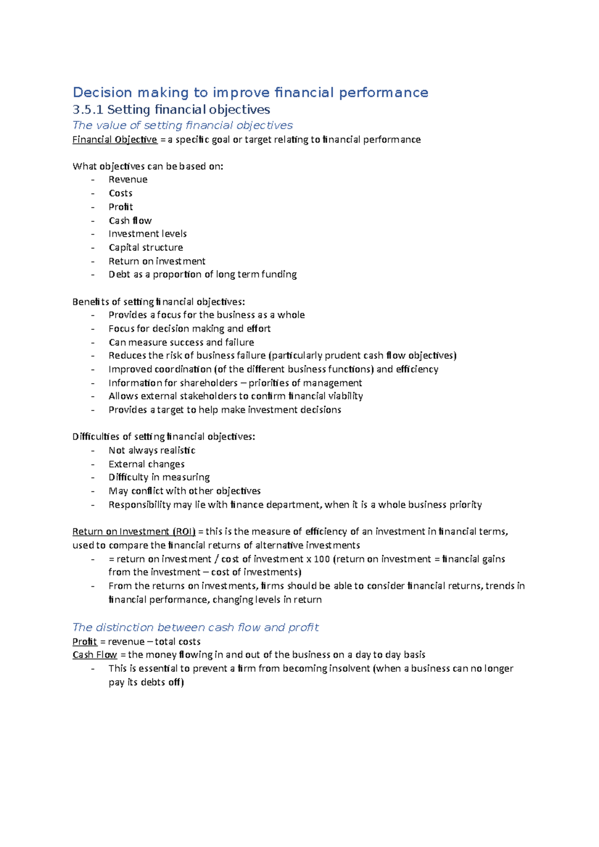 Decision making to improve financial performance - 5 Setting financial ...