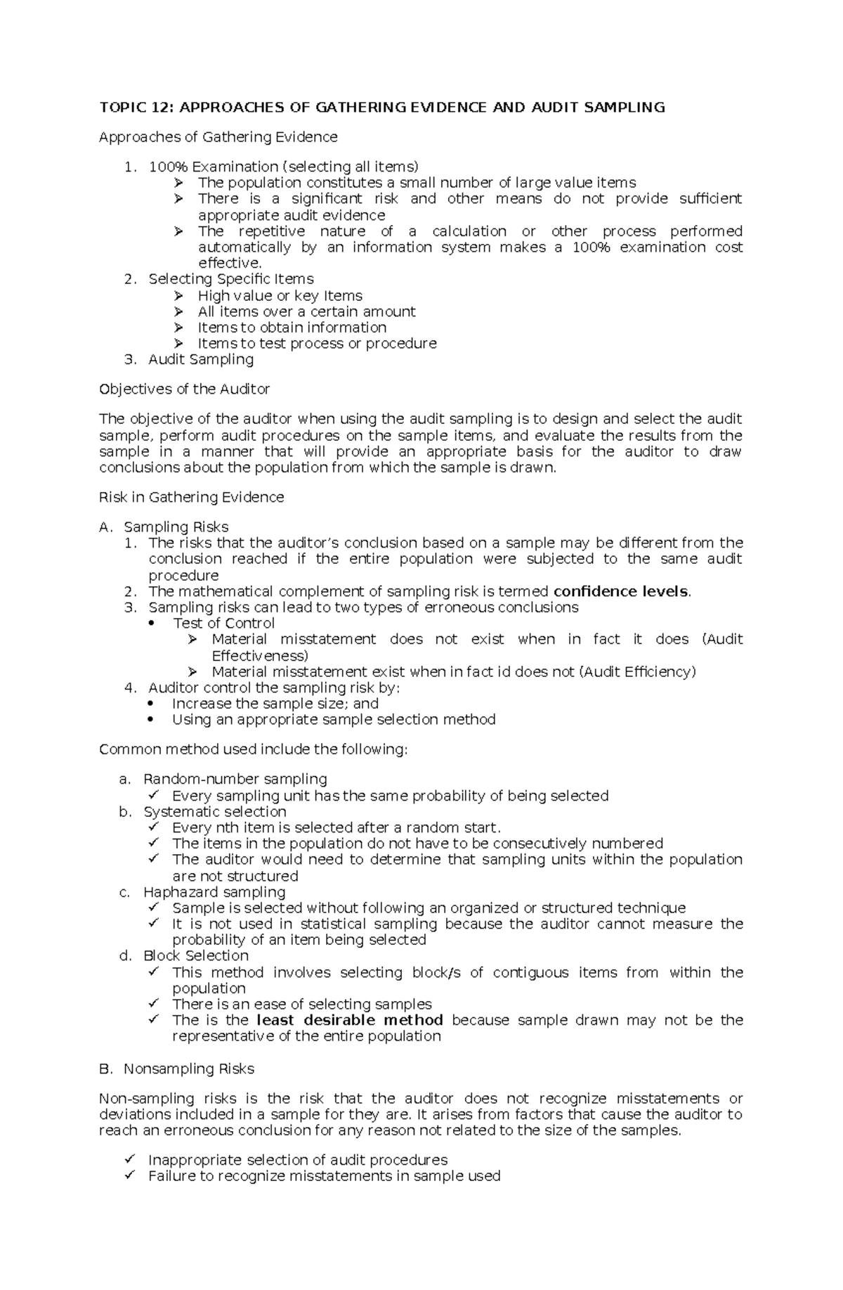 12- Audit- Sampling - TOPIC 12: APPROACHES OF GATHERING EVIDENCE AND ...