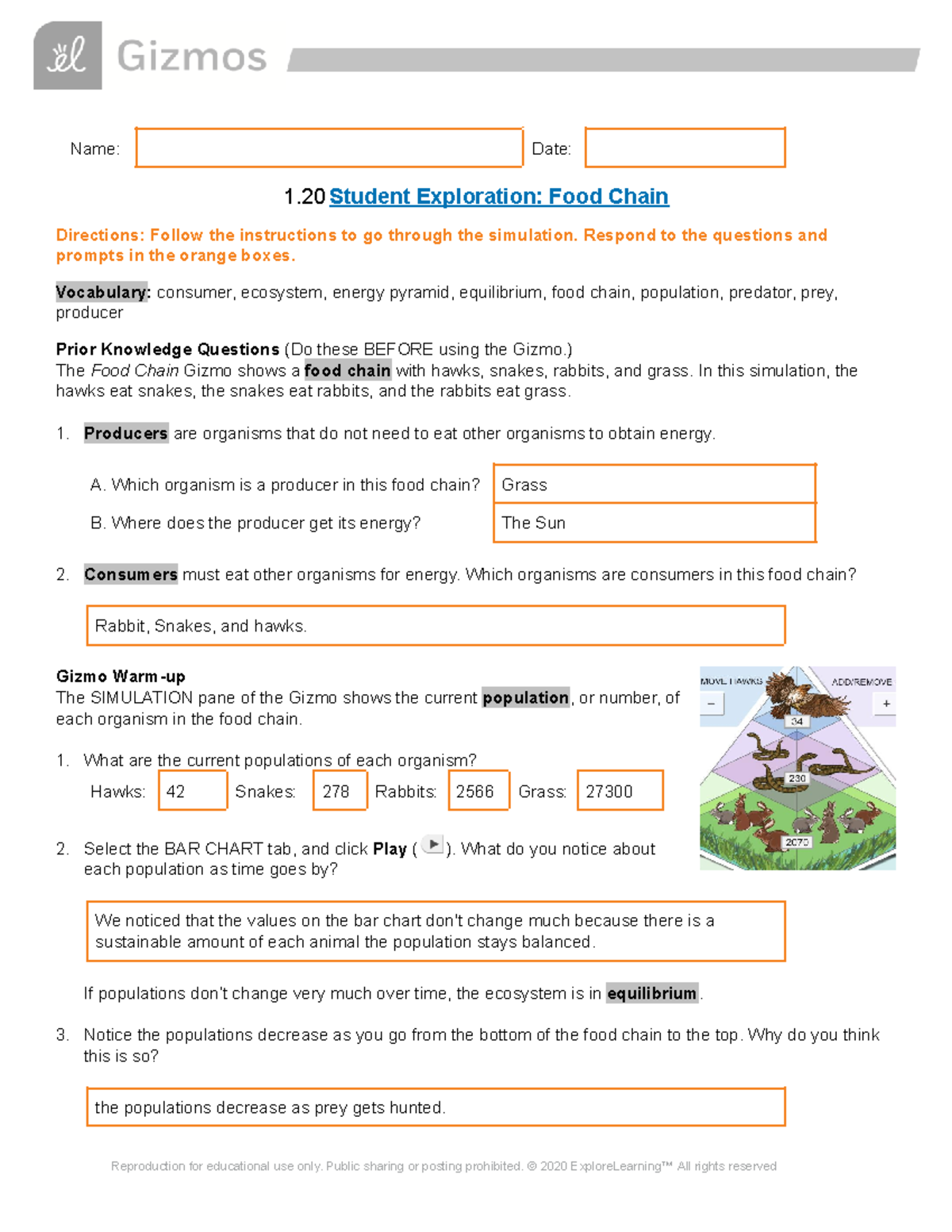 1.20 Food Chain SE - Name: Date: 1 Student Exploration: Food Chain ...