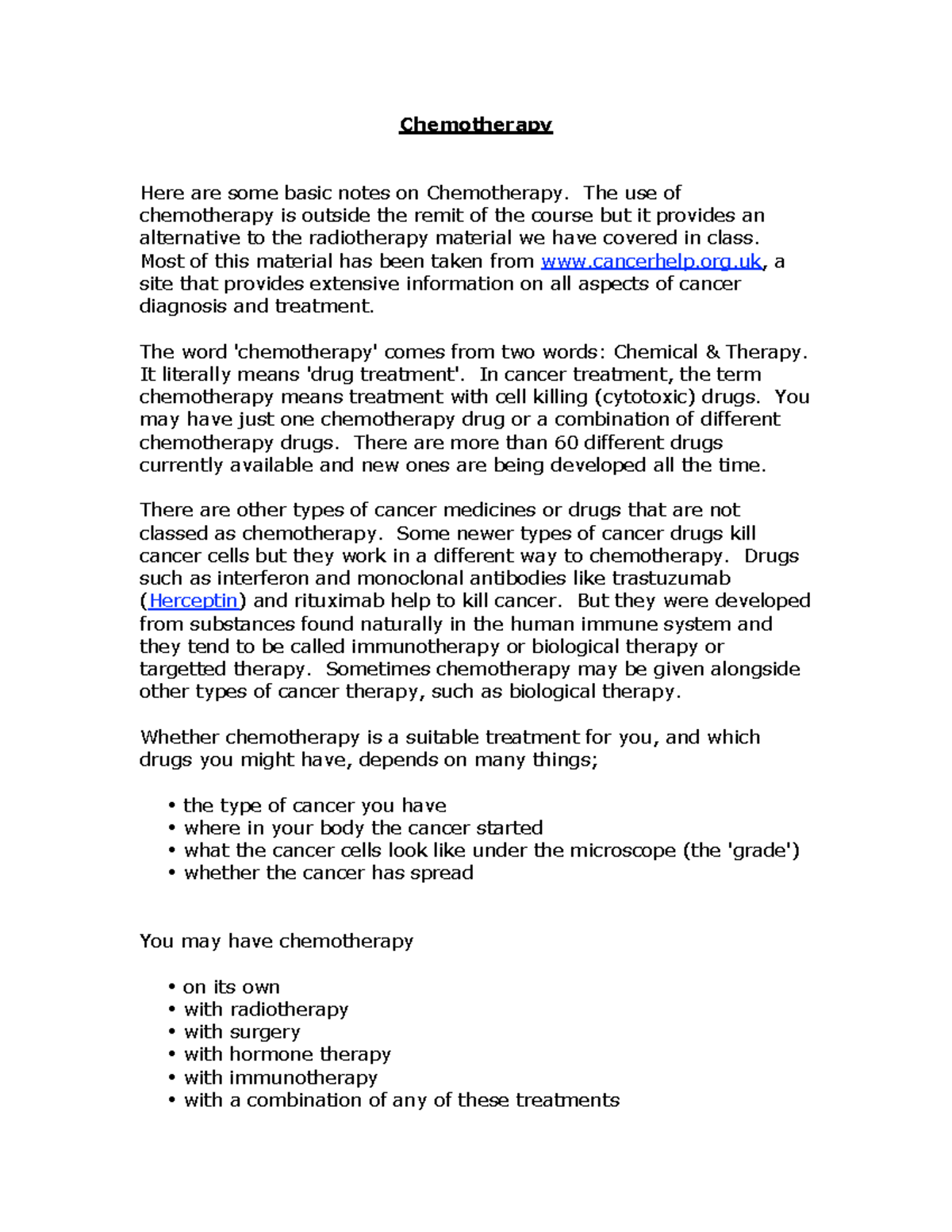 Chemotherapy lecture notes - Chemotherapy Here are some basic notes on ...