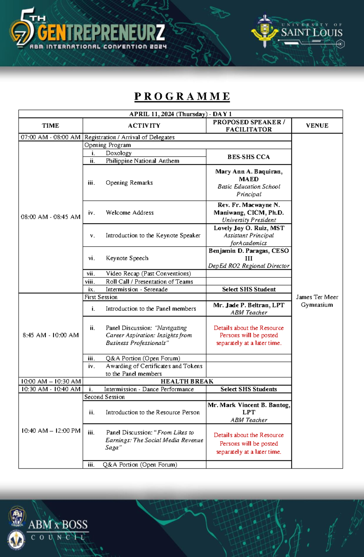 GENtrepreneur Z 2024 Program Flow Final - P R O G R A M M E APRIL 11 ...