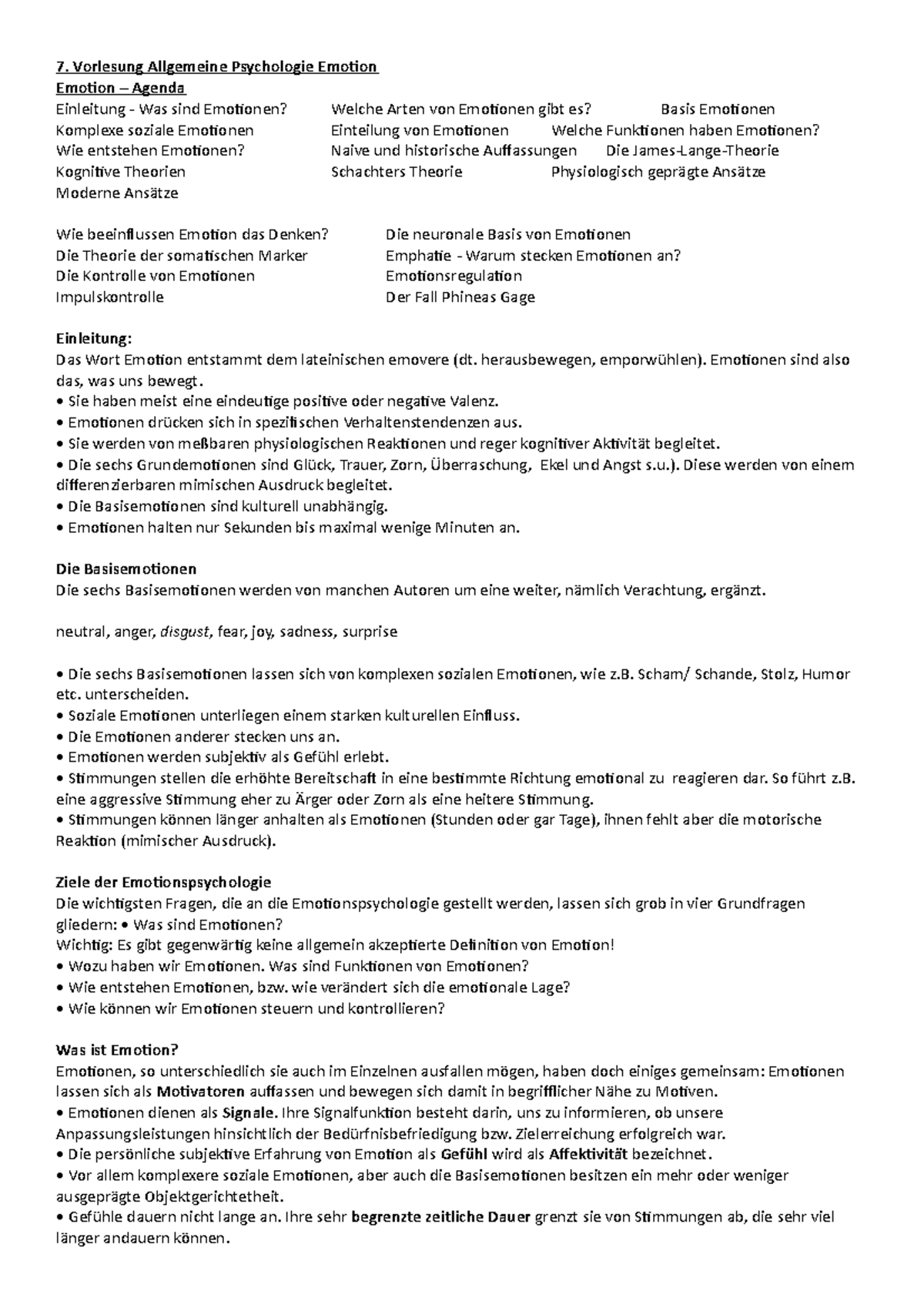 7. Vorlesung Allgemeine 2 Emotion - Vorlesung Allgemeine Psychologie Emotion Emotion – Agenda ...