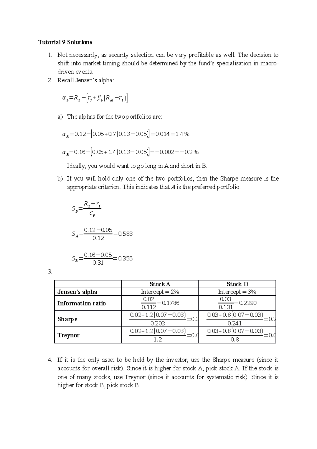 Tutorial 9 Solutions - Tutorial 9 Solutions 1. Not necessarily, as ...