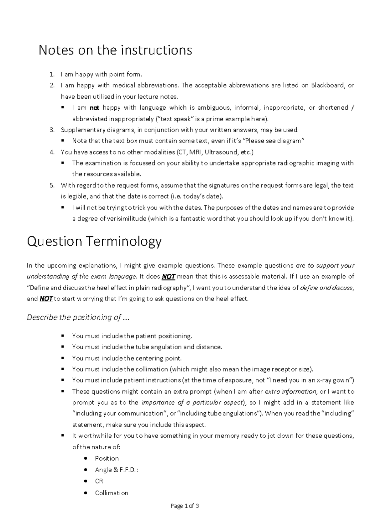 Scenario Exam Terminology - Page 1 of 3 Notes on the instructions 1. I ...