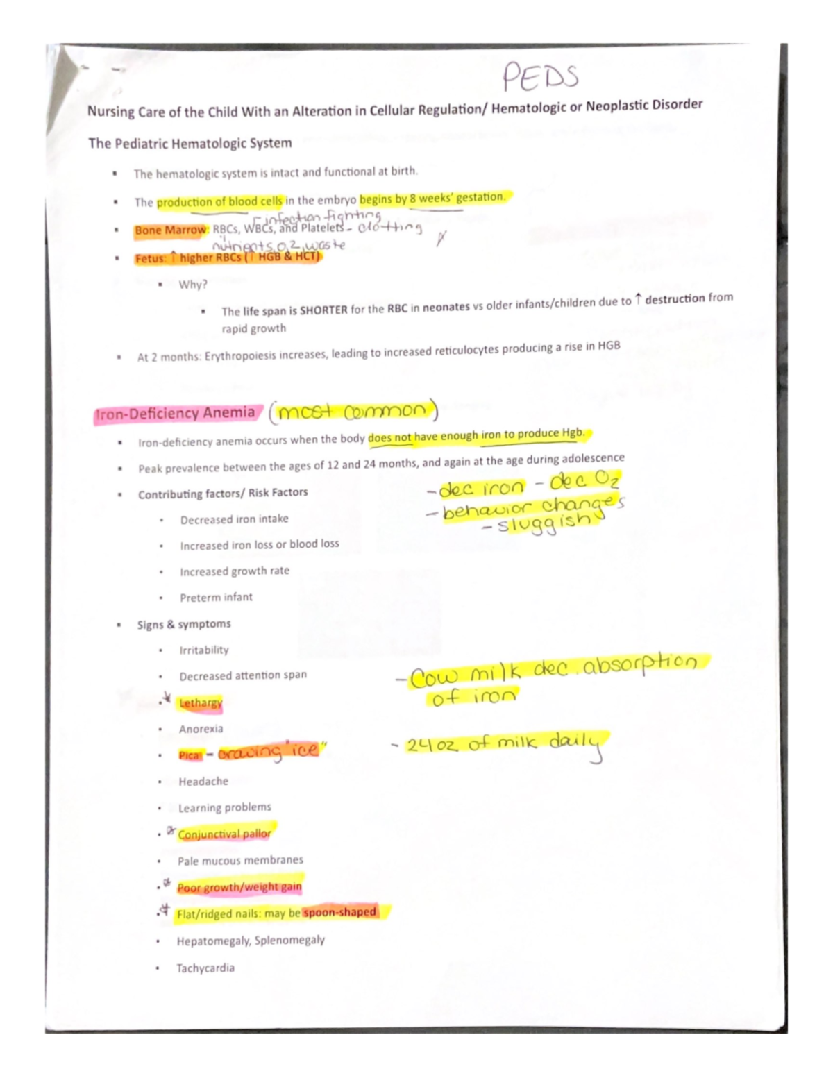 PEDS - Notes - NSG 233 - Studocu