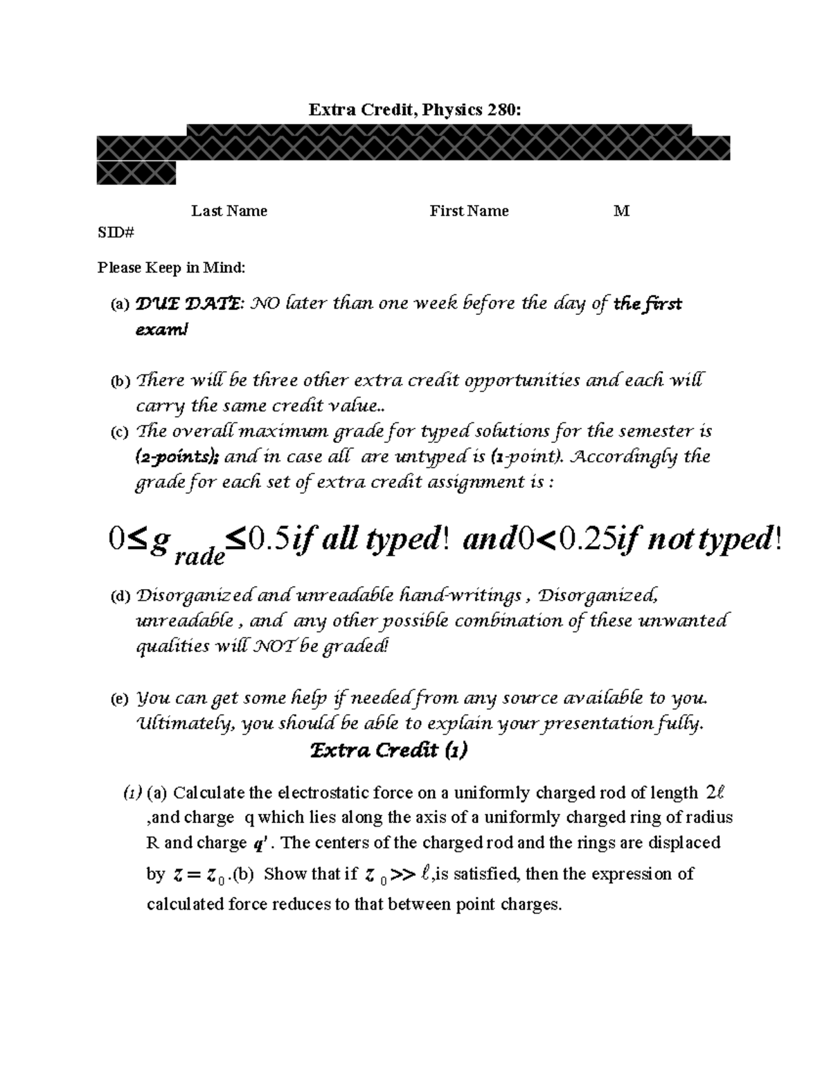 Phys280 Extra Credit #1 - Extra Credit, Physics 280: Last Name First ...