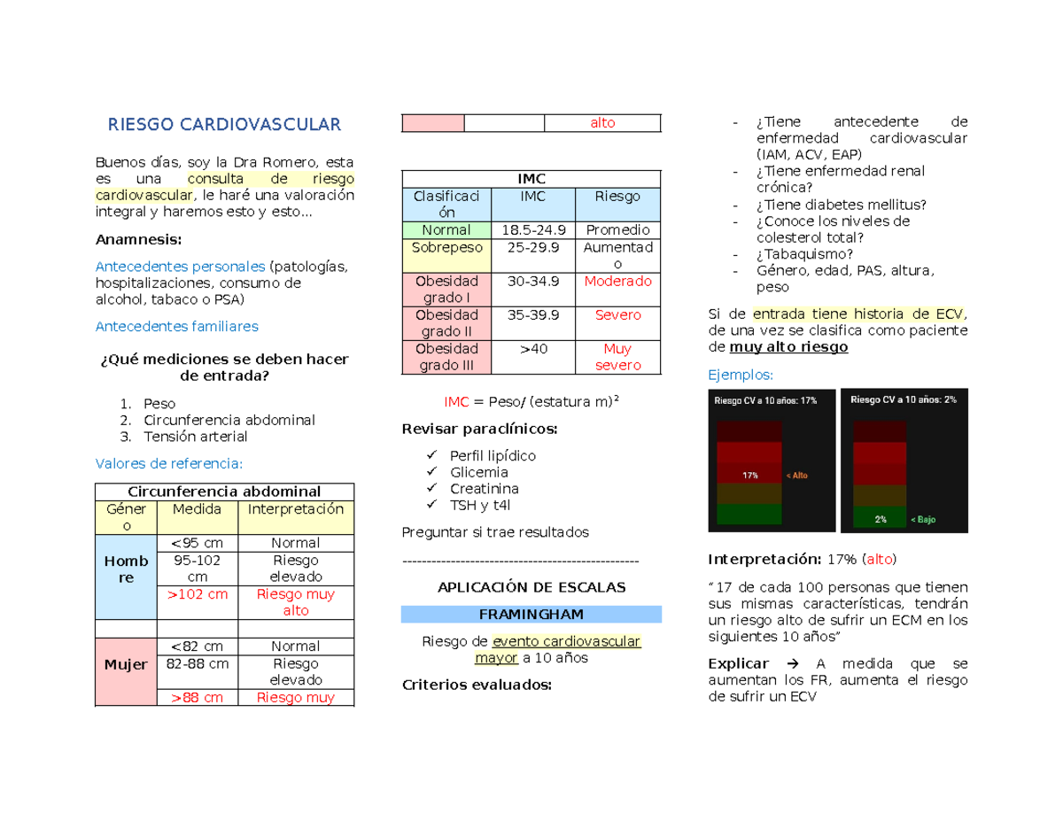 8) Riesgo cardiovascular - RIESGO CARDIOVASCULAR Buenos días, soy la ...