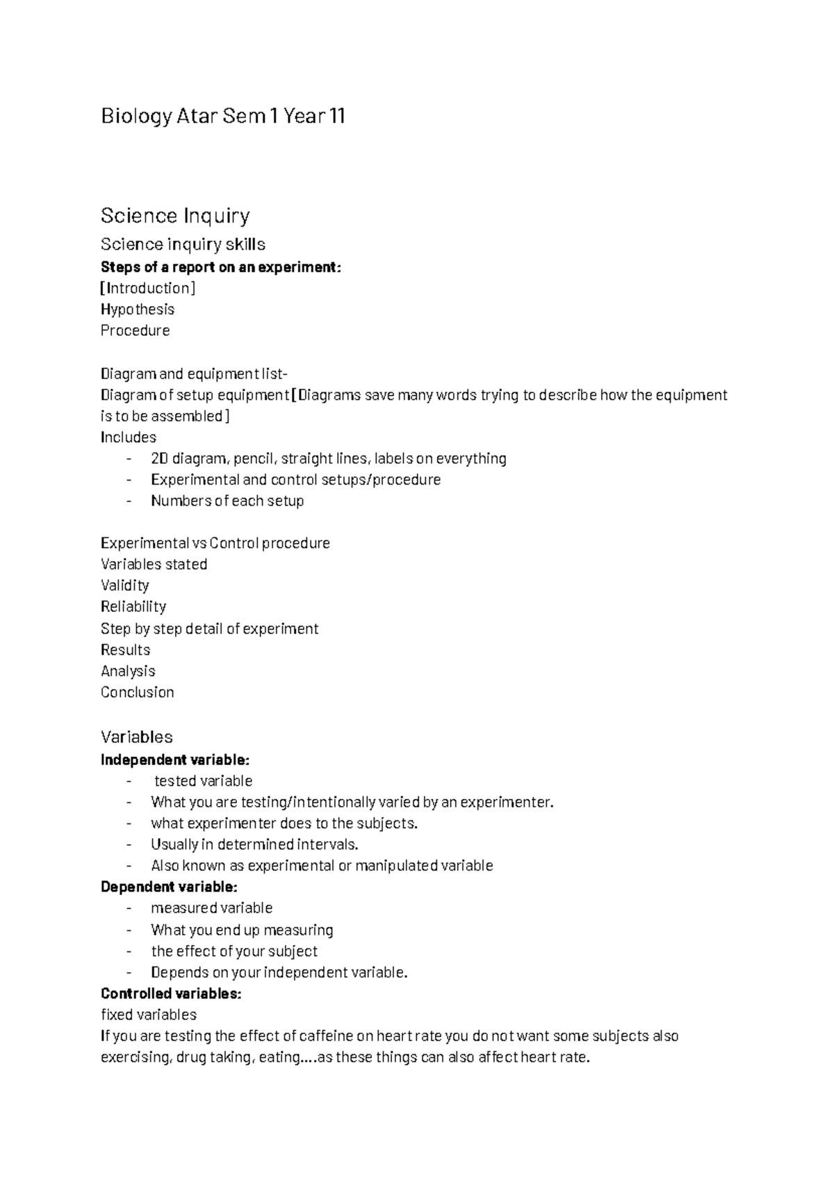 Biology Atar Sem 1 Year 11 - Biology Atar Sem 1 Year 11 Science Inquiry ...