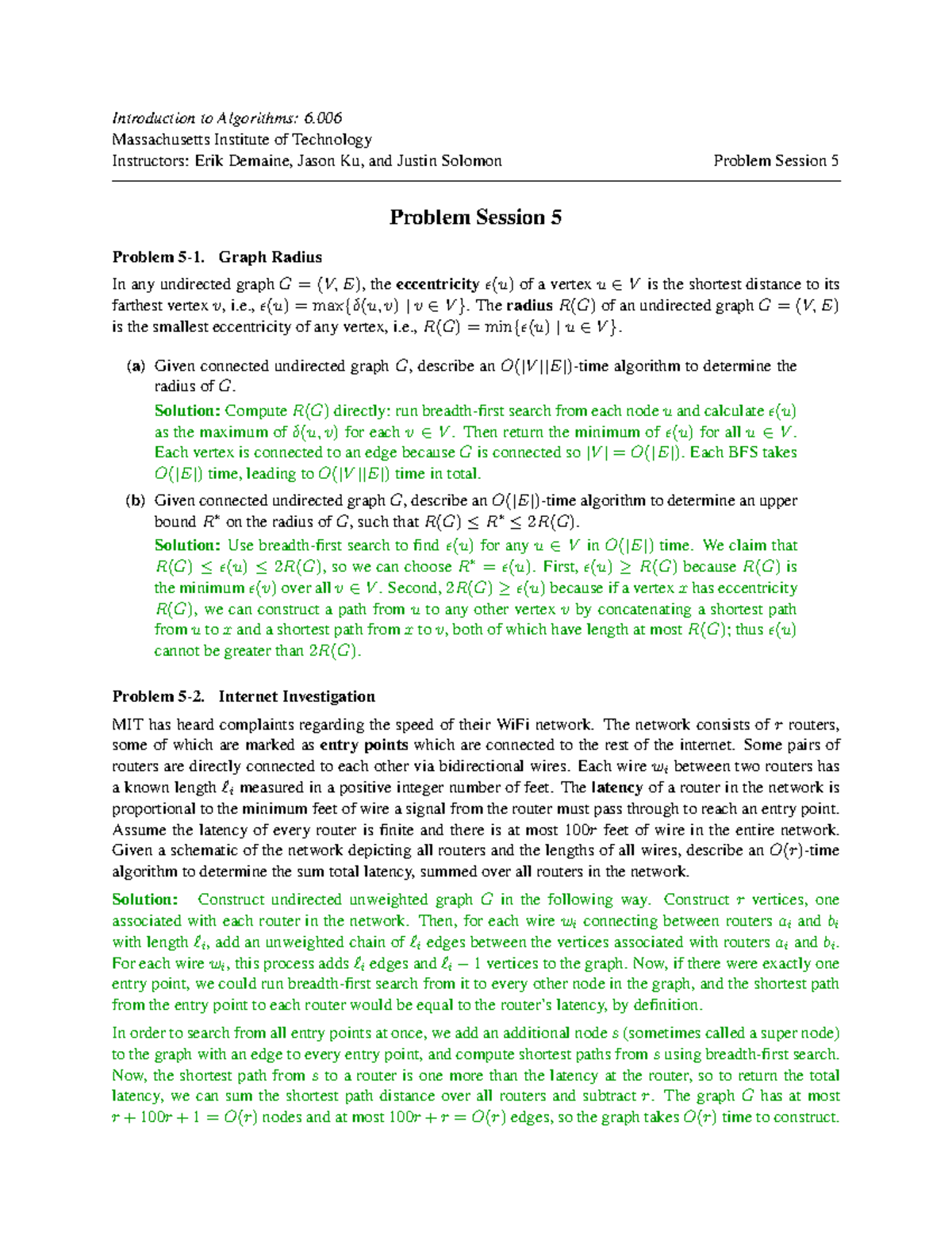 Problem Session 5 Na Introduction To Algorithms 6 Massachusetts