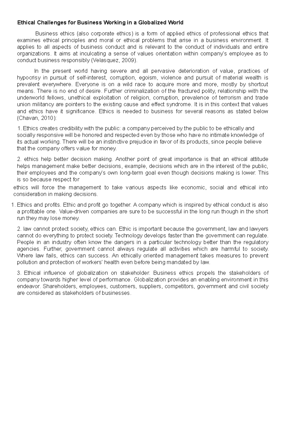 Ethical Challenges for Business Working in a Globalized World - It ...