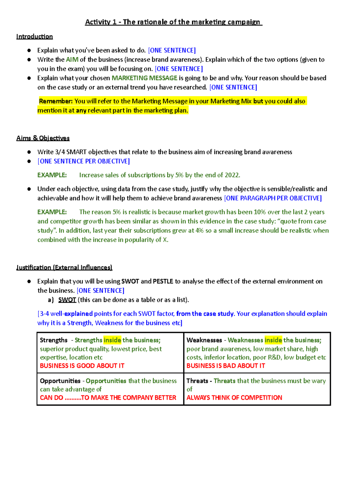 Unit 2 Help Notes How to complete the exam - Activity 1 - The rationale ...