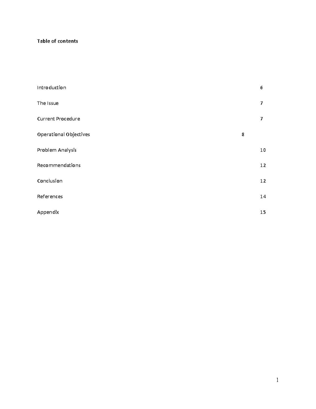Operations issues essay - Table of contents Introduction The Issue ...