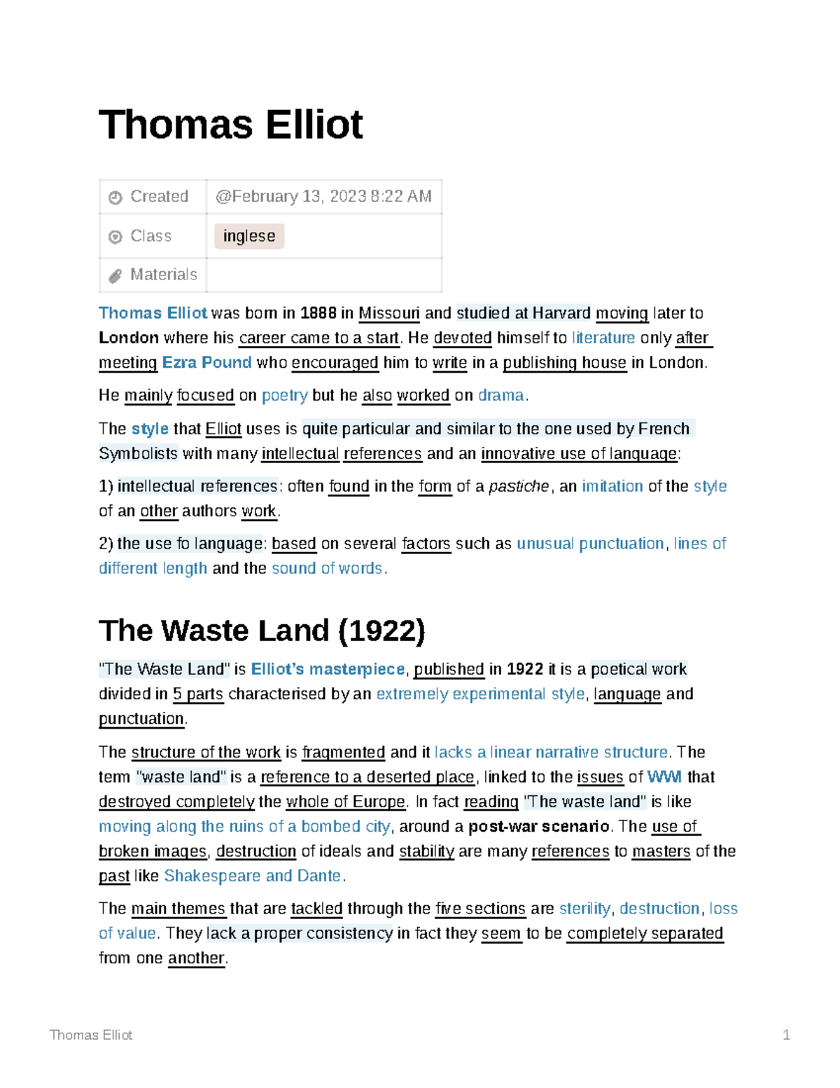 Thomas Elliot - He devoted himself to literature only after meeting ...