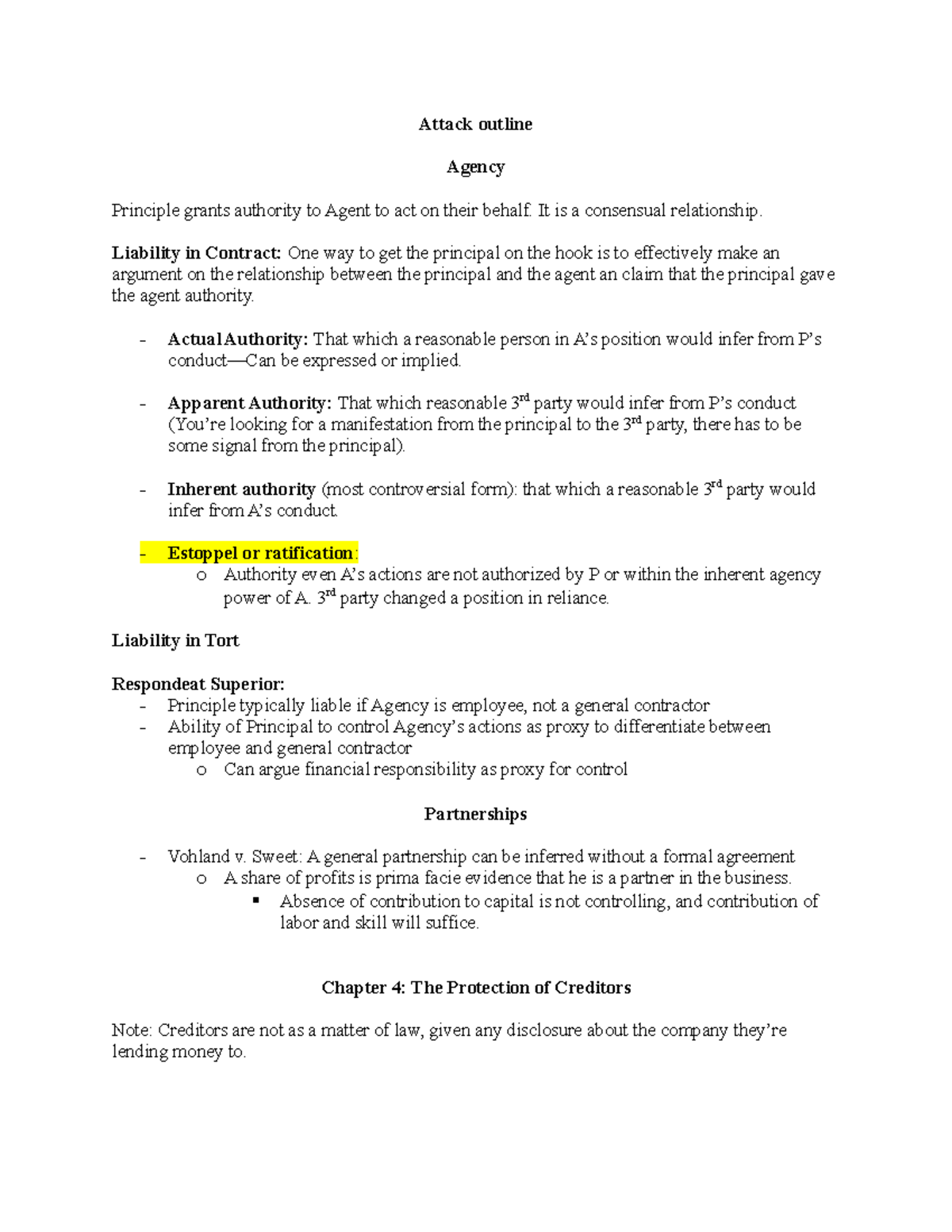 BA attack Outline - Attack outline Agency Principle grants authority to Agent to act on their ...