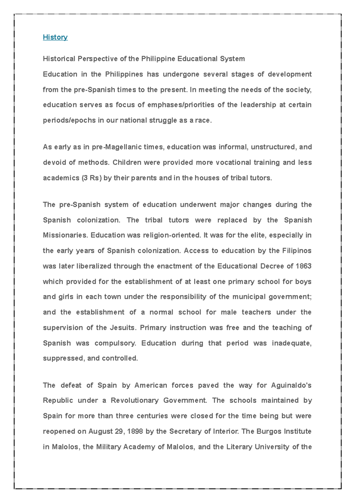 Dep Ed - RPH Content - History Historical Perspective of the Philippine ...