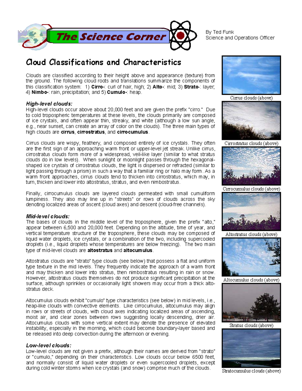 Cloudchart - Practice material - Clouds are classified according to ...