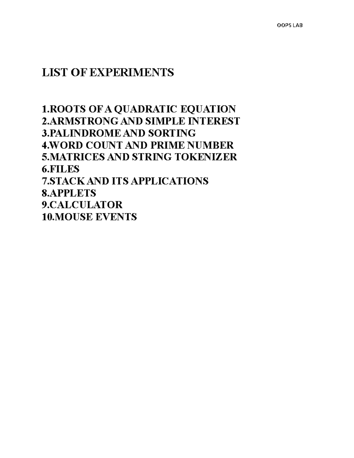 Oops final lab manual - It's useful - LIST OF EXPERIMENTS 1 OF A ...