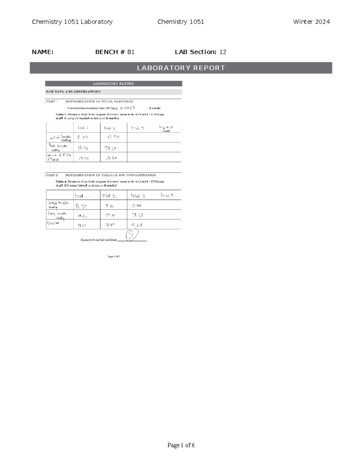 Chem1051 Lab 6 Lab 6 Typed Lab Completed Chemistry 1051 Laboratory Chemistry 1051 Winter
