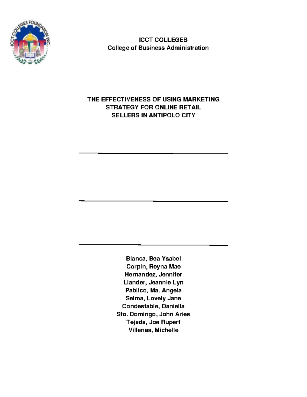 Final THE Effectiveness OF Using - ICCT COLLEGES College of Business ...