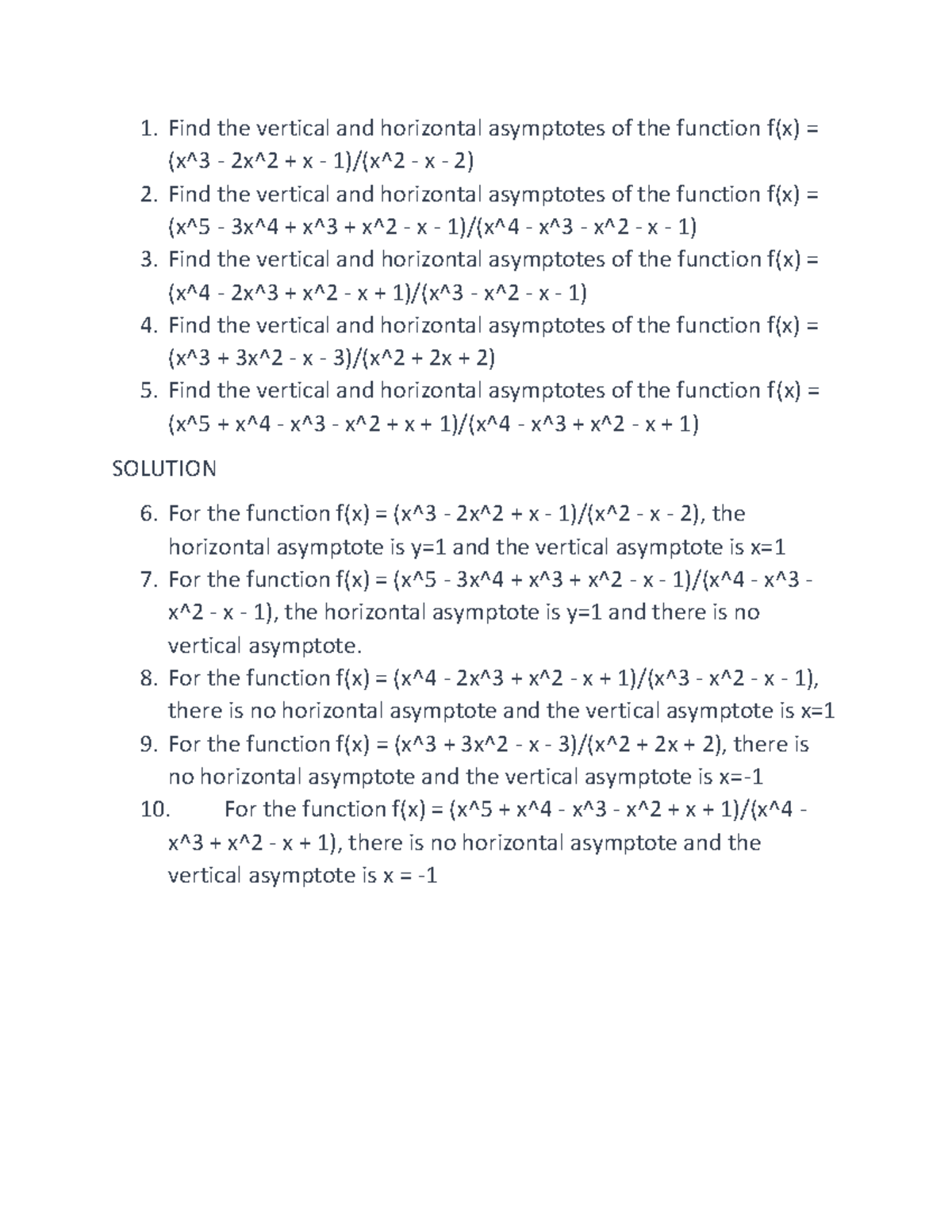 Practice questions for Asymptotes 2 - Find the vertical and horizontal ...