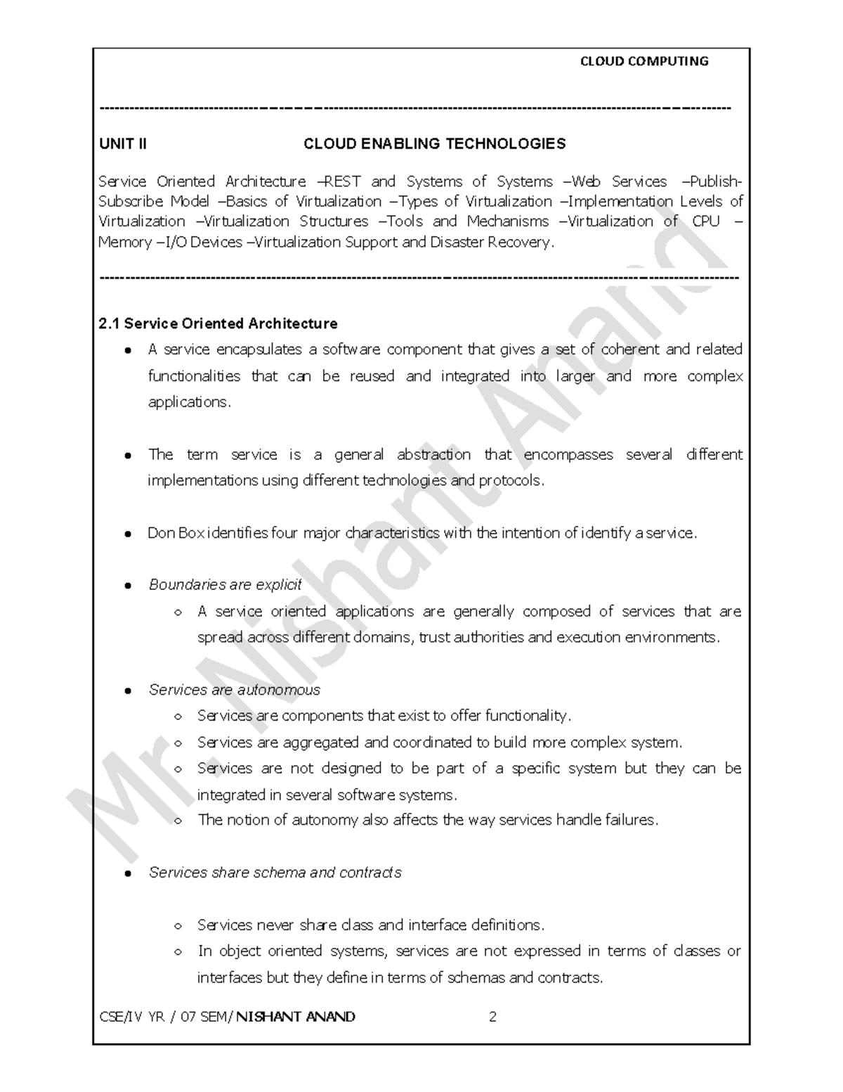 Unit 2 Notes Lecture Notes Unit Ii Cloud Enabling Technologies Service Oriented Architecture