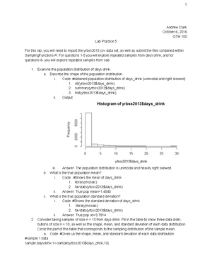 Lab6 Practice - Andrew Clark October 11, 2016 QTM 100 Lab Lab 6 ...