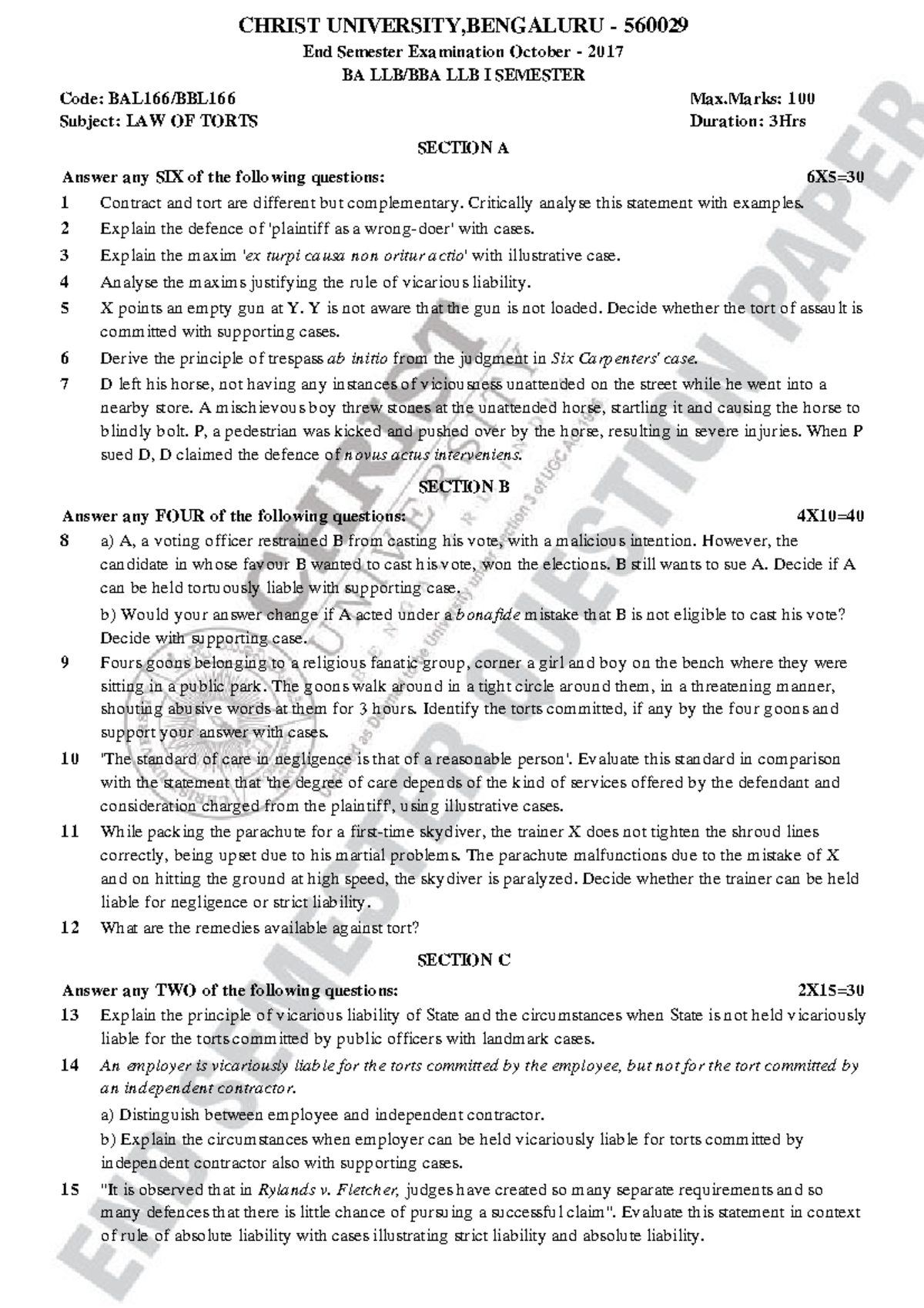BAL166 - Question paper - CHRIST UNIVERSITY,BENGALURU - End Semester ...