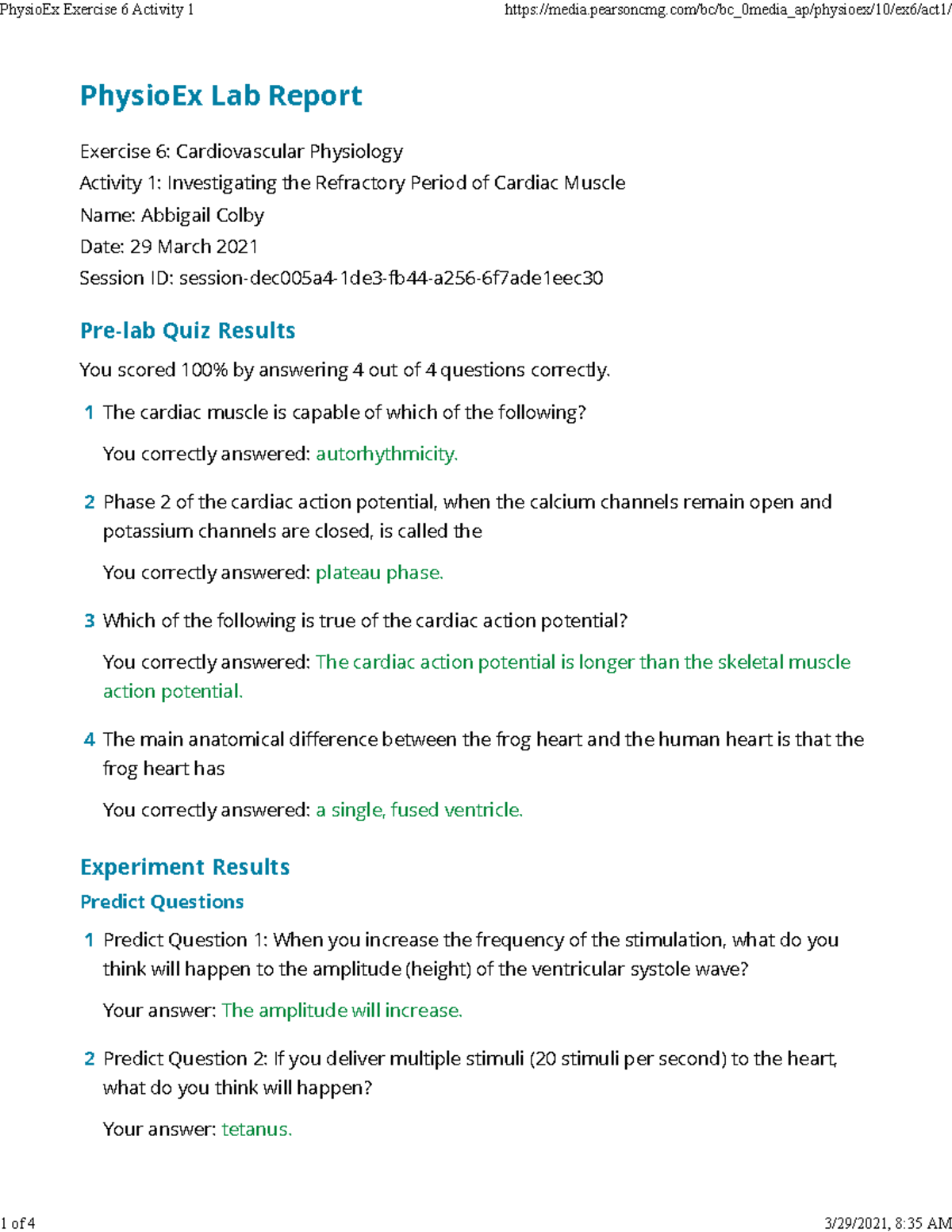 Heart Physio Ex Exercise 6 Activity 1 - PhysioEx Lab Report Exercise 6 : Cardiovascular ...