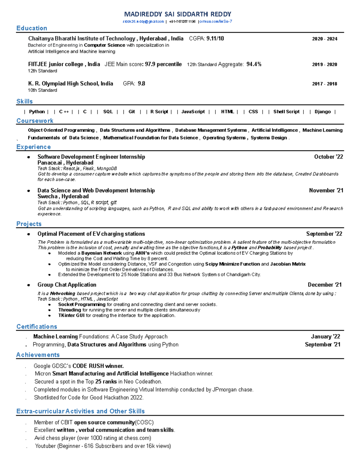 Siddarth Reddy Resume nov final - MADIREDDY SAI SIDDARTH REDDY siddu26 ...