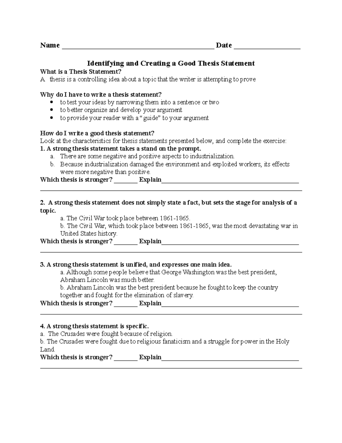 Identifying thesis statements - Name ...
