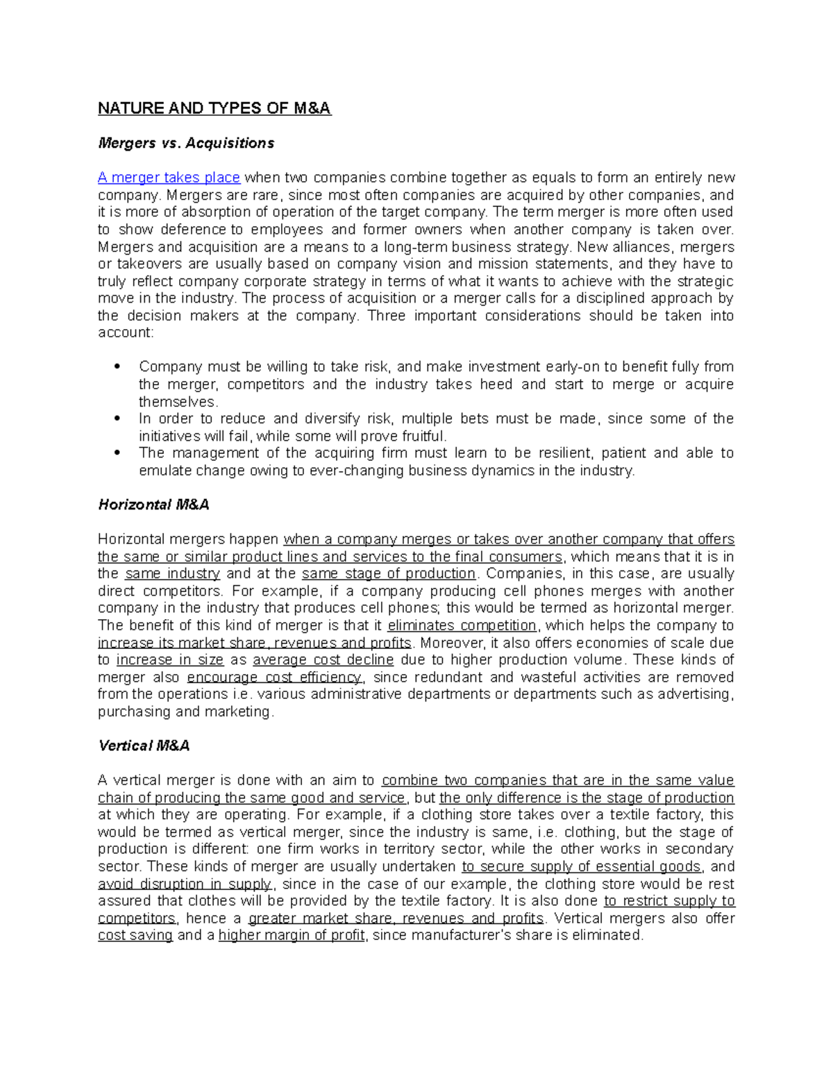 C11- Nature & TYpes of M&A - NATURE AND TYPES OF M&A Mergers vs ...