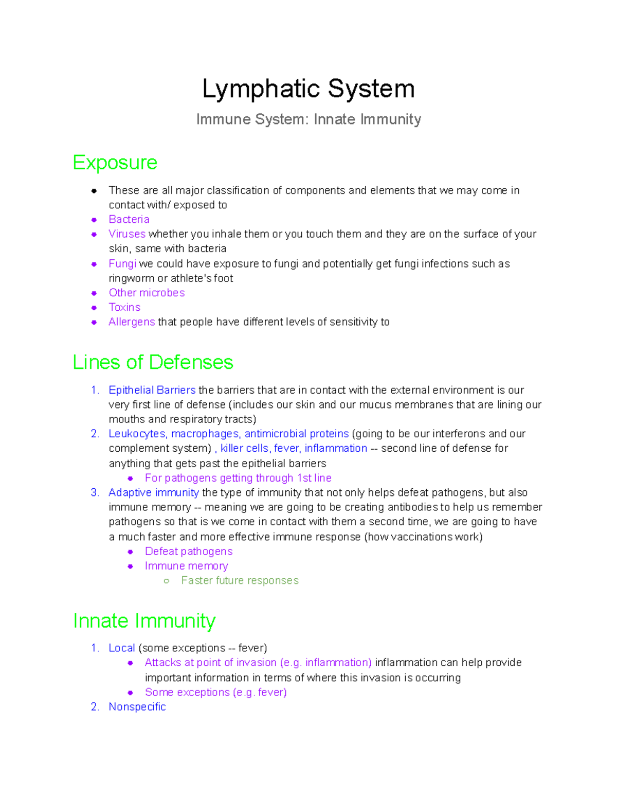Innate immunity - Detailed lecture notes from Dr. Waltz Advanced Human ...