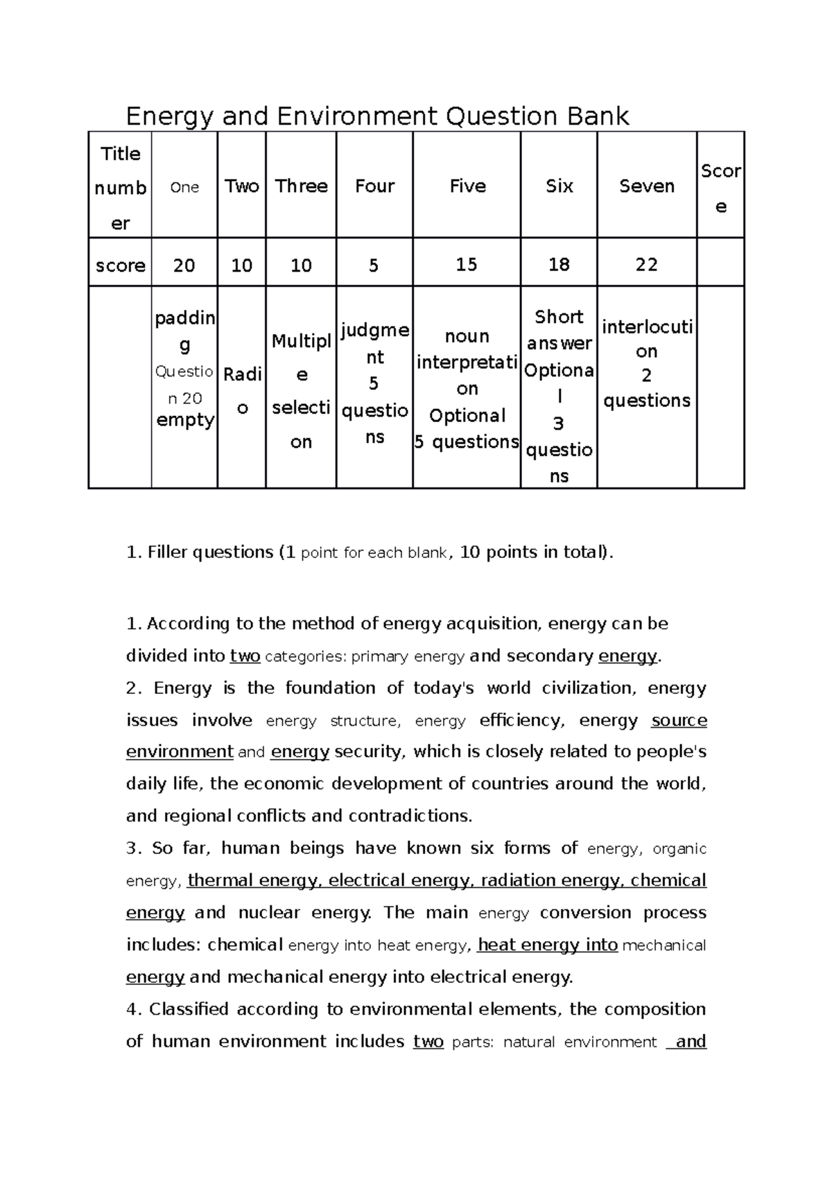 Energy and Environment Question Bank - Energy and Environment Question ...