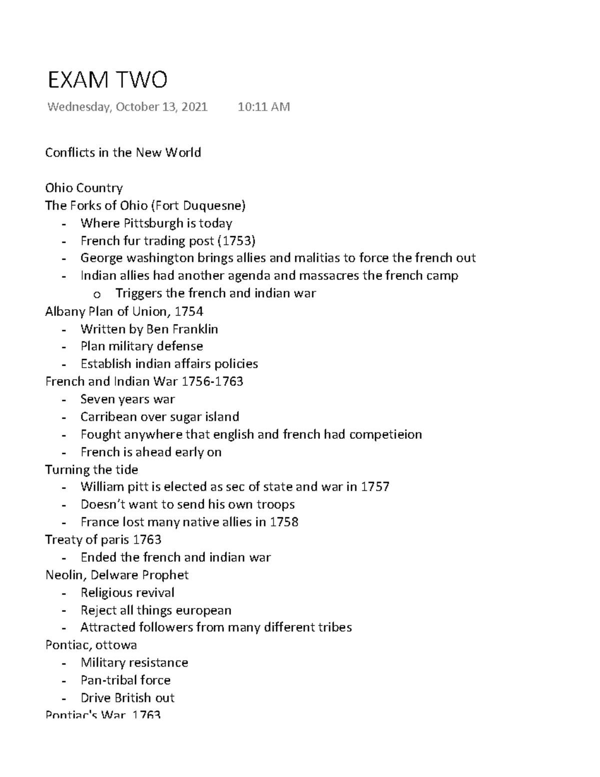 HY201 - EXAM TWO - Dr. Levi American History lecture notes - EXAM TWO ...