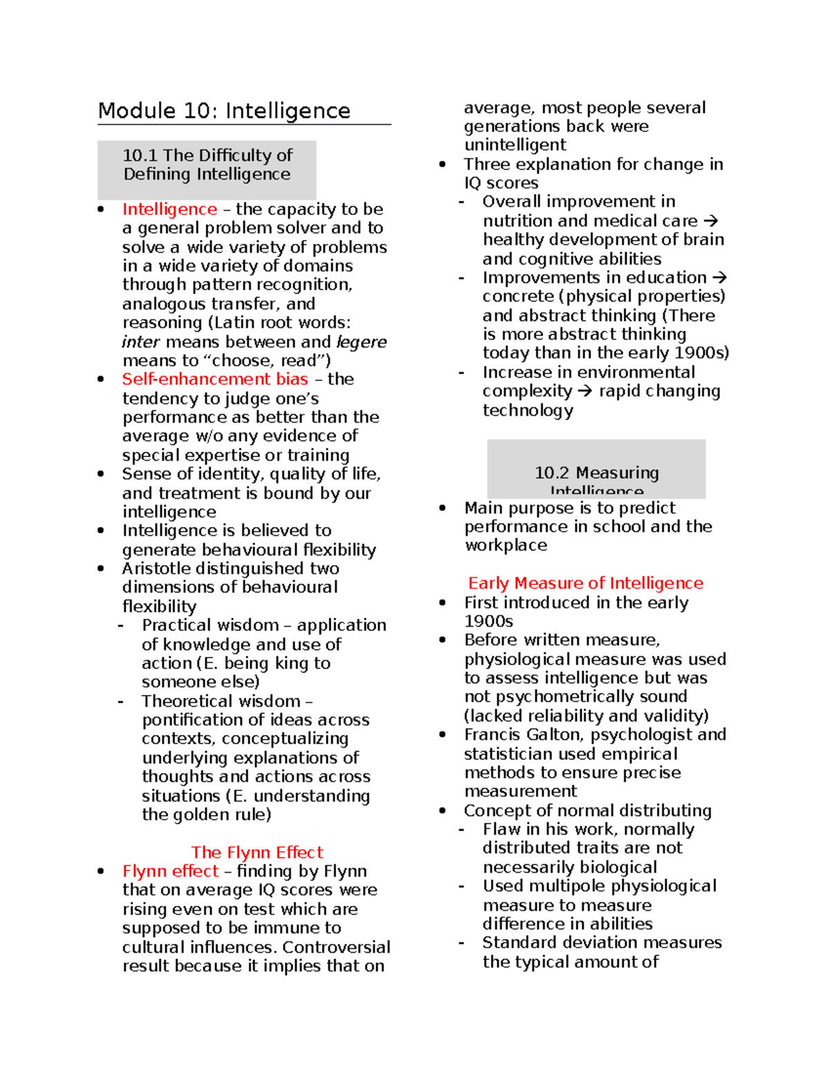 Module 10 Intelligence textbook summary - Module 10: Intelligence ...