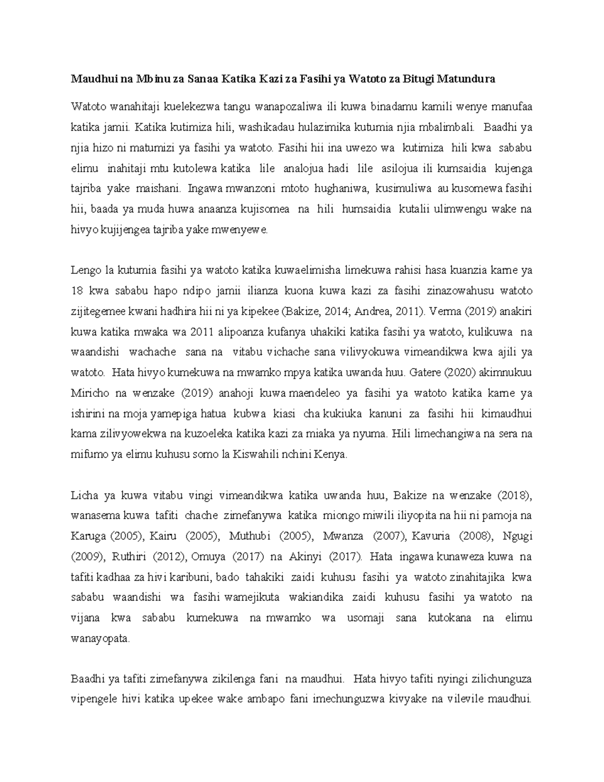 Maudhui na mbinu za Sanaa katika fasihi ya watoto - Maudhui na Mbinu za ...