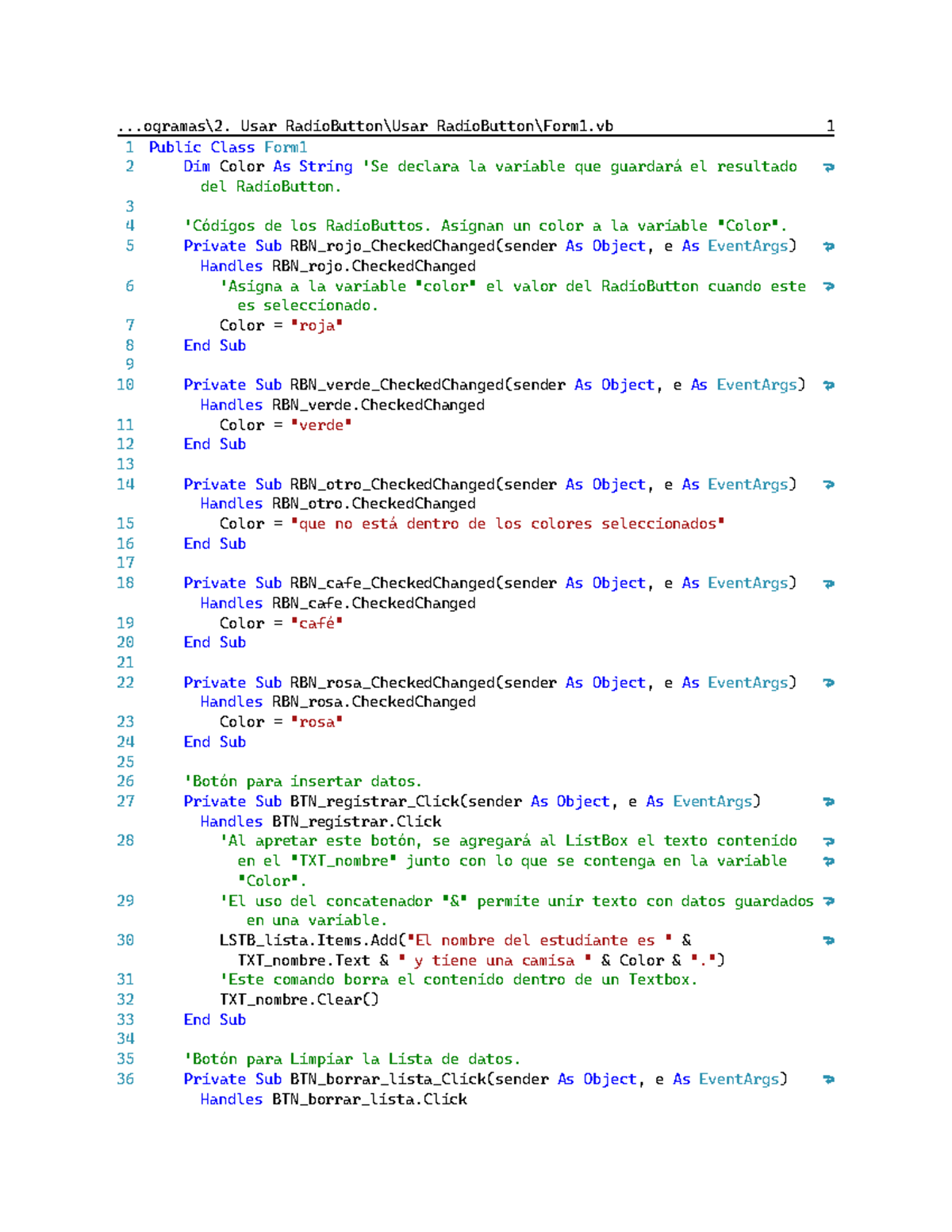 Código Usar Radio Buttons - ..\2. Usar RadioButton\Usar RadioButton ...
