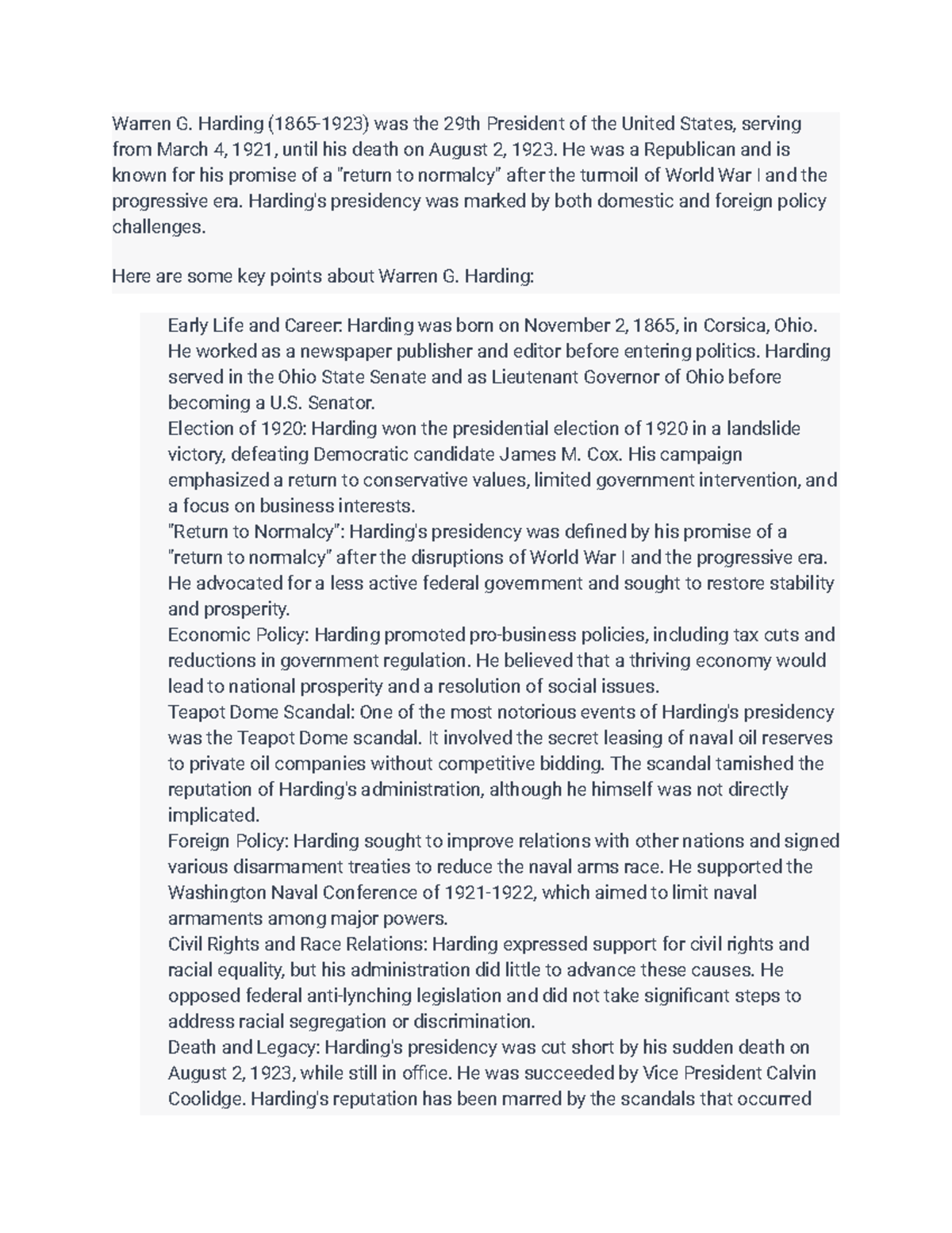 Warren G. Harding - Warren G. Harding (1865-1923) was the 29th ...